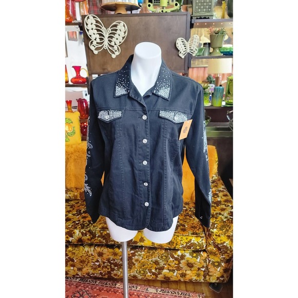 @Tab | Jackets & Coats | Lxl Vintage 9s Bedazzled Black Denim Jacket ...